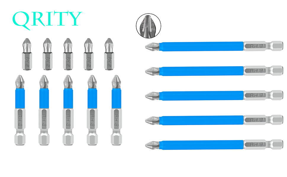 Qrity Magnetic Phillips Screwdriver Bit Set 1/4 Inch Hex Shank Phillips Head Drive Bit Cross ...