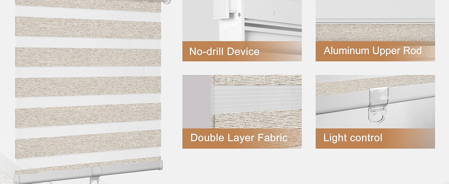 Amazon.com: No Drill No Tools Zebra Blinds for Windows,Linen Fabric Light Filtering Roller ...