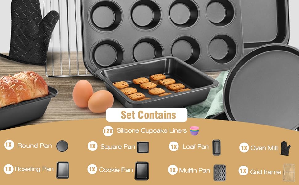 Amazon.com: Nonstick Baking Pans Set, 9 Pieces Bakeware Set Stackable ...