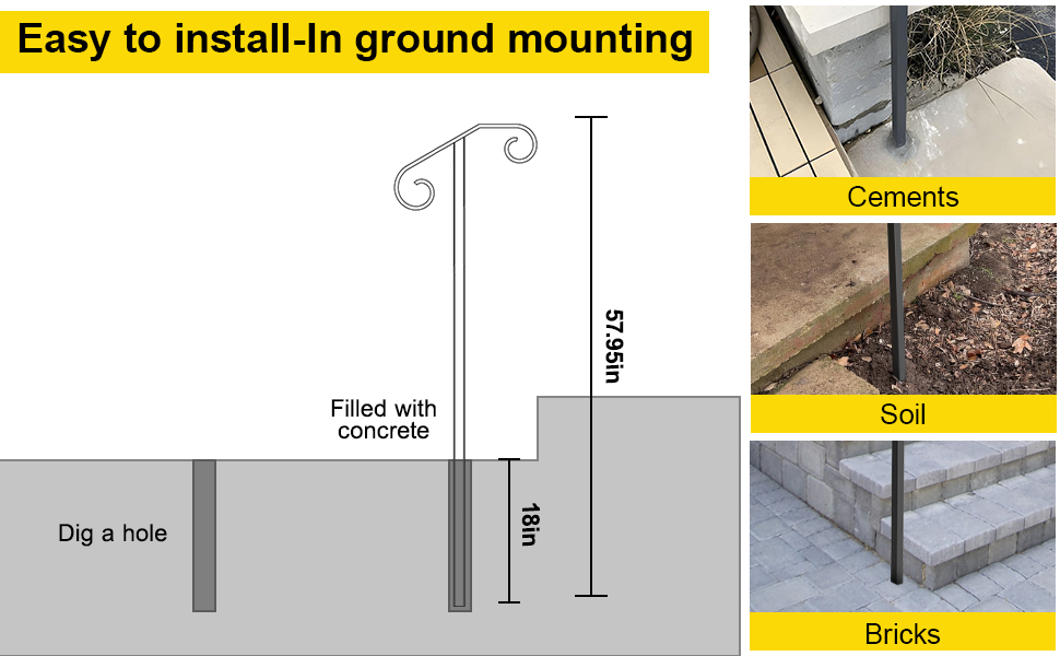 SPACEEUP handrails for Outdoor Steps Single Post Handrails for Outdoor Steps Wrought Iron Single ...