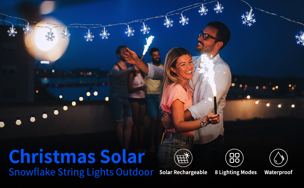 Solar Christmas Snowflake String Lights 100 Led 32.9 Feet Outdoor ...