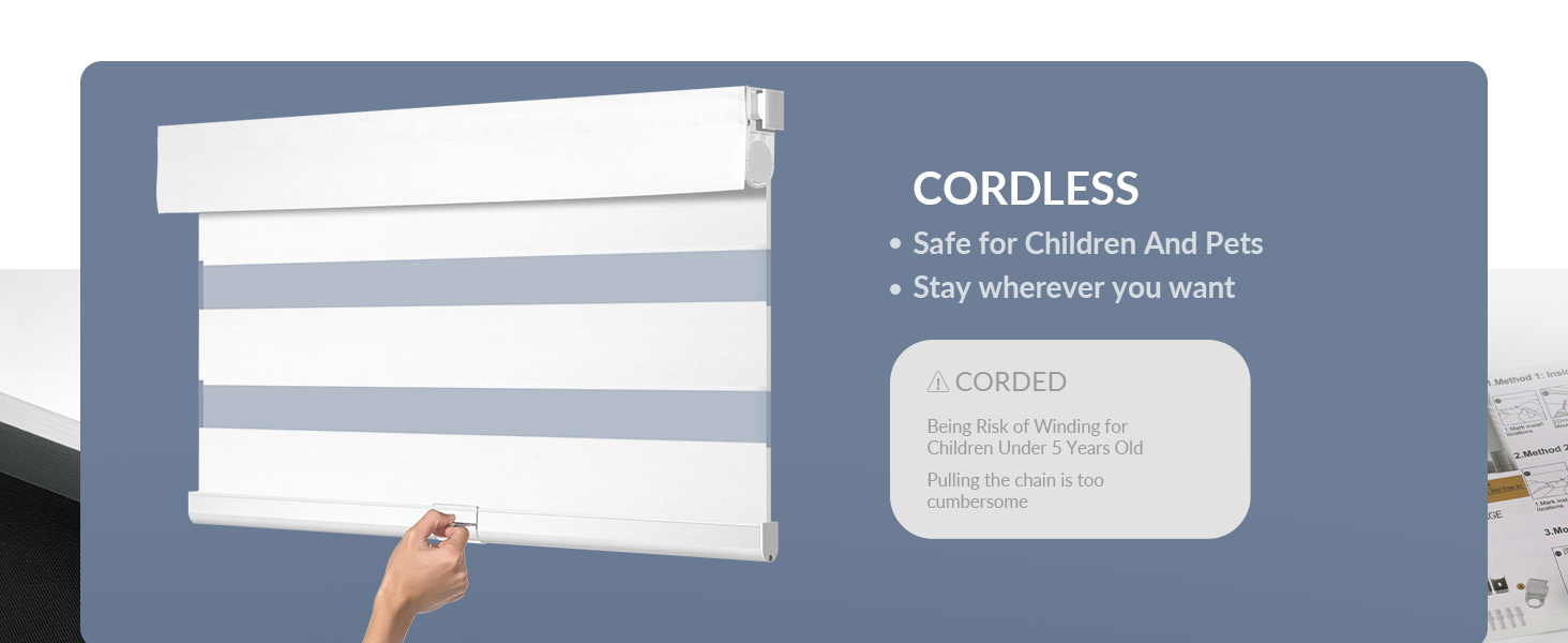 Amazon.com: Boolegon No Drill No tools Zebra Blinds, Blackout zebra shades, Dual Layer Cordless ...