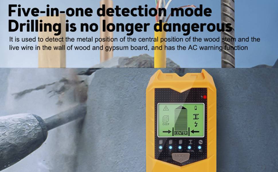 GUANSHANG Stud Finder Sensor 5 in 1 Battery Operated SH402 Wall Scanner Detector Portable ...