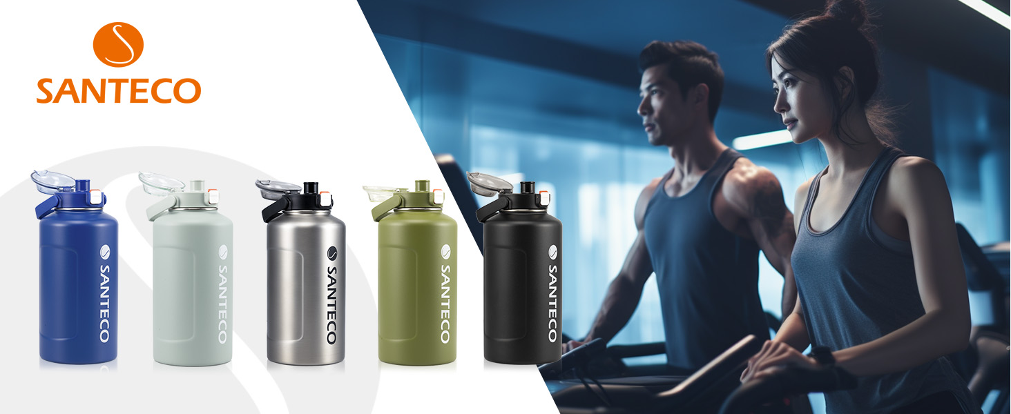 Amazon | SANTECO 水筒 真空断熱 大容量 魔法瓶 保冷 保温 1900ML ストロー付き 直飲み スポーツドリンク対応 おしゃれ 広口 ステンレスボトル ERIE アッシュ ...