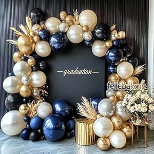 Amazon.com: Navy Blue Black Balloon Arch - Double Stuffed Pearl White Sand, Dark Royal Blue Gold ...