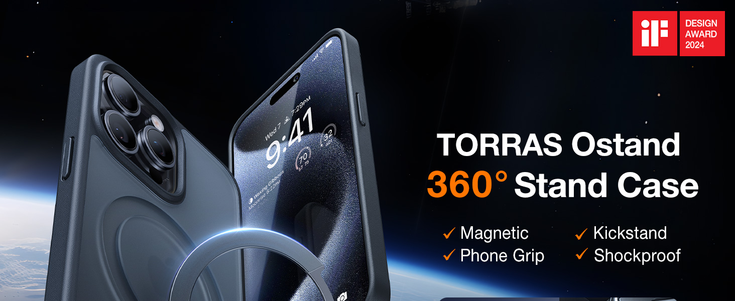 Amazon.com: TORRAS Upgraded 360° Spin Magnetic Stand for iPhone 15 Pro Max Case, [Compatible ...