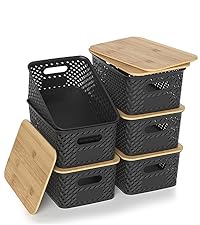 Amazon.com - ZFTMRR Plastic Storage Bins with Bamboo Lids, Stackable ...