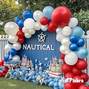 Amazon.com: Red Blue White Balloon Garland - Double Stuffed Royal Blue Red Balloons Pearl White ...