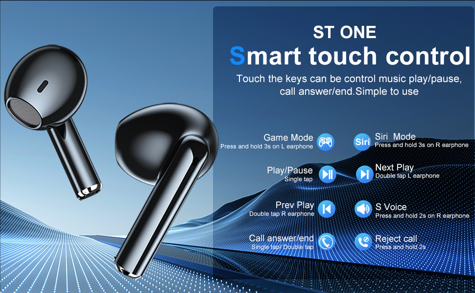 THREE PEACHES Wireless Earbuds Ear Buds Bluetooth 5.3 Stereo Bass ...