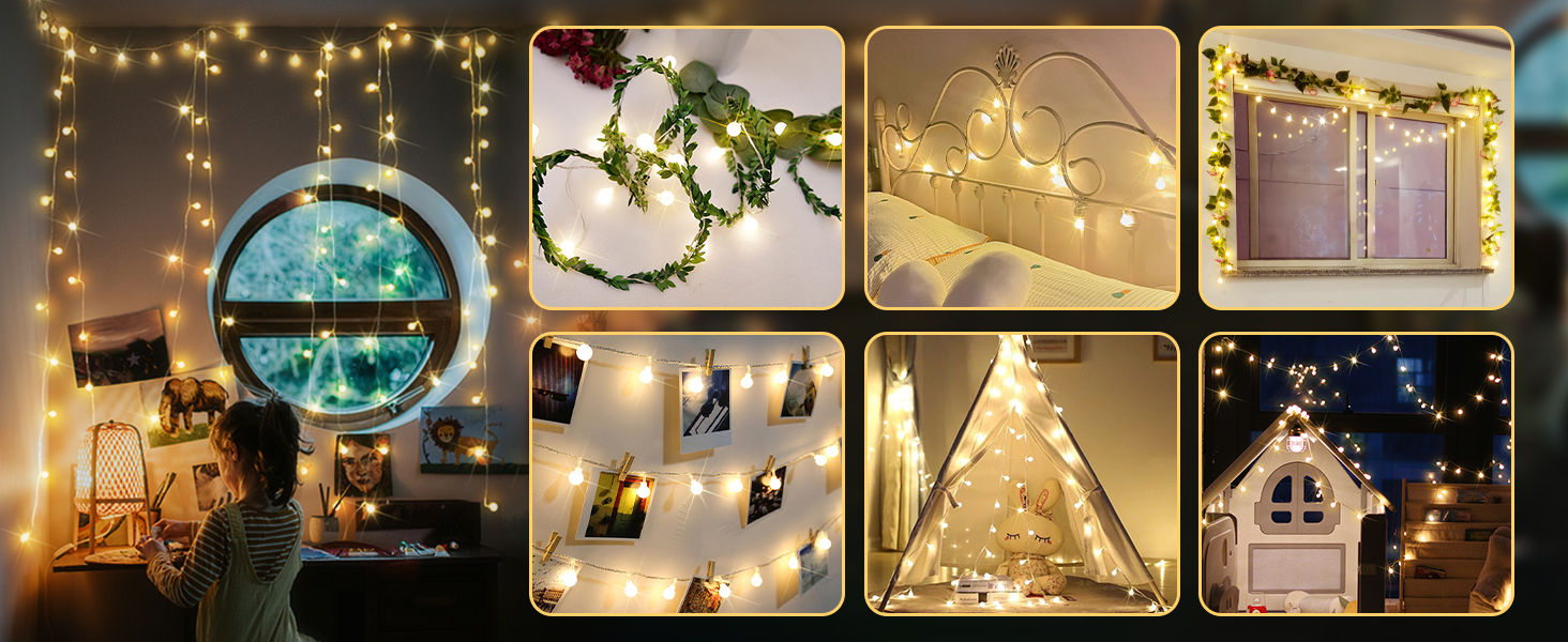 suddus Globe String Lights Bedroom, 50 Led Battery Powered Fairy Lights ...