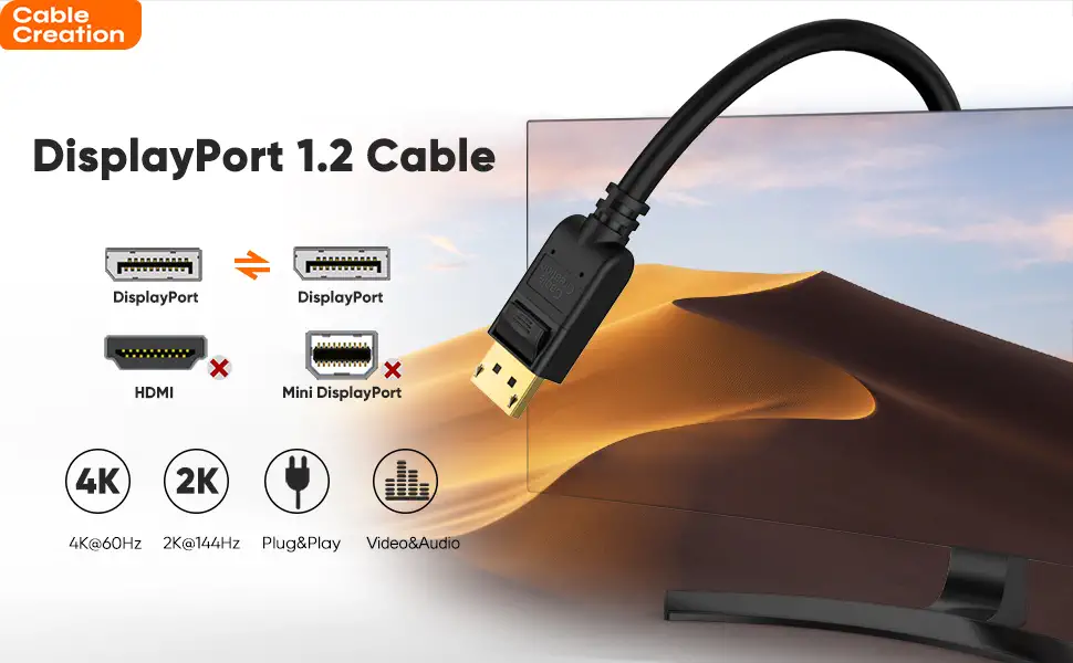 CableCreation Displayport Cable [2-Pack/10Ft], 4K DP Cable 1.2 Support 4K@60Hz, 2K@144Hz ...