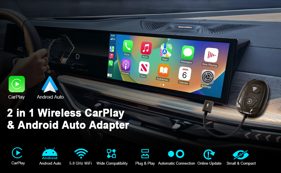 2-in-1 CarPlay Wireless Adapter&Android Auto Wireless Adapter, Wireless ...