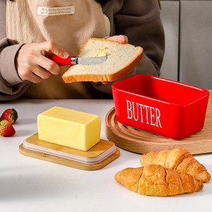 Amazon.com | Hasense Porcelain Butter Dish with Bamboo Lid - Covered Butter Dish with Butter ...