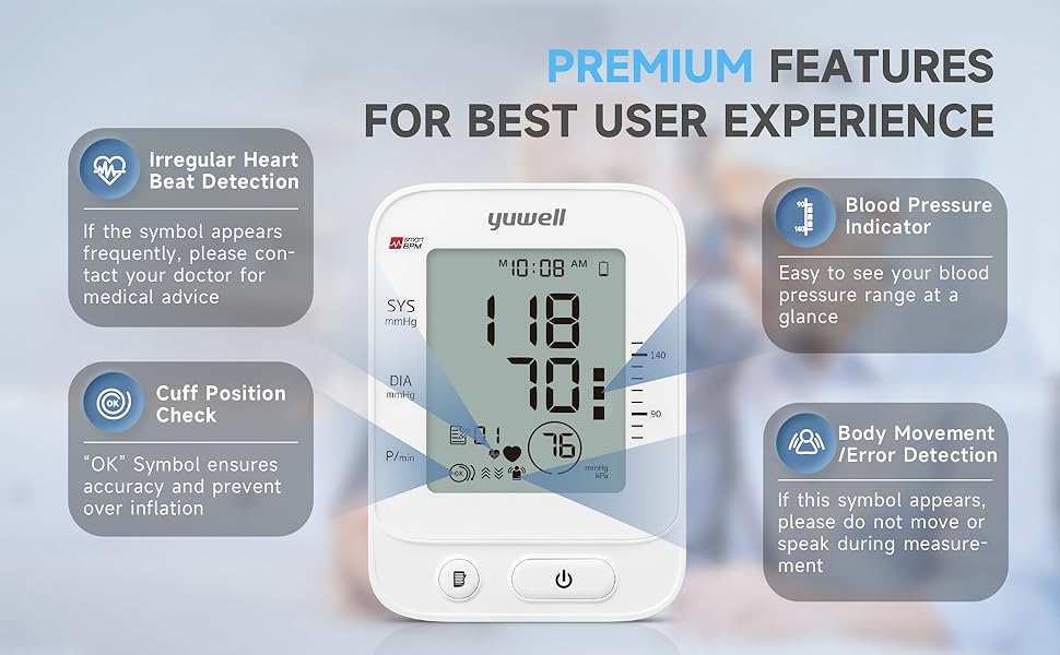 Amazon.com: yuwell Blood Pressure Monitor, Extra Large Upper Arm Cuff, Digital BP Machine for ...