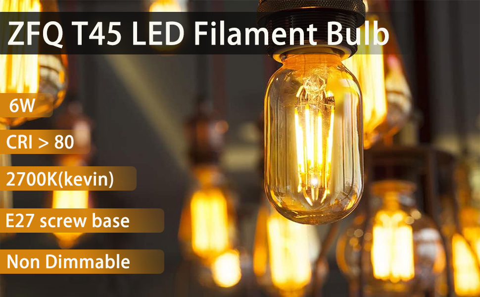 4 Packs LED Edison Vintage Short Tubular Filament Industrial T45 Bulb, 6W, E27 Base, Amber Glass ...