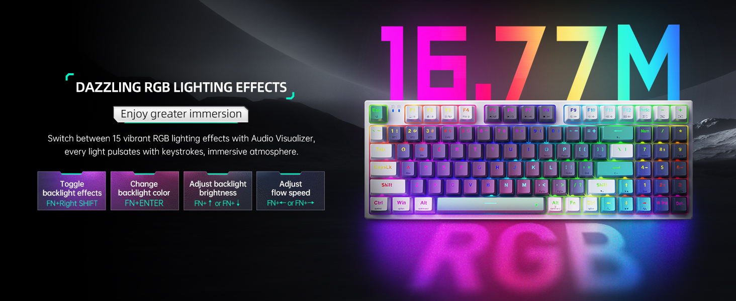 Machenike K500 Pro Teclado mecánico para juegos, Tri-Mode BT5.0/2.4GHz/USB-C, iluminación RGB de ...