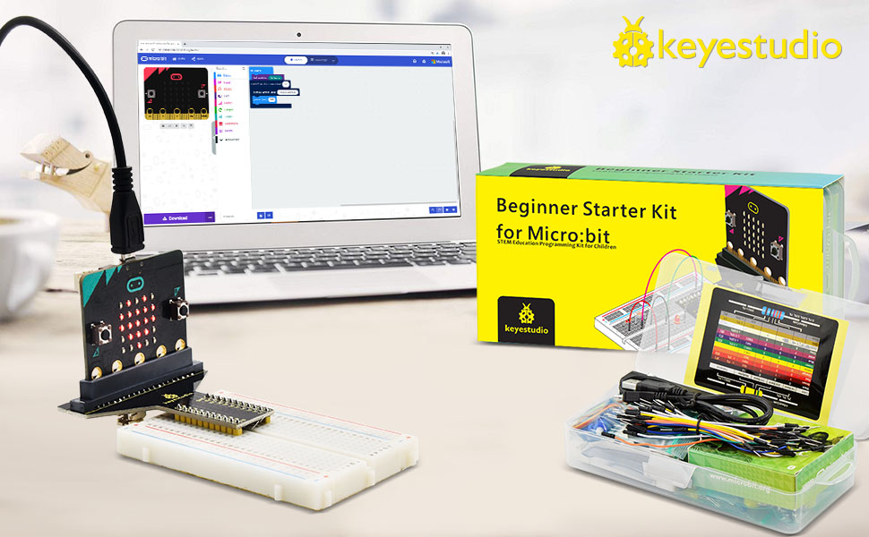 KEYESTUDIO BBC Micro:bit Starter Kit Breadboard Coding Kit with Microbit V2 Board, Compatible ...