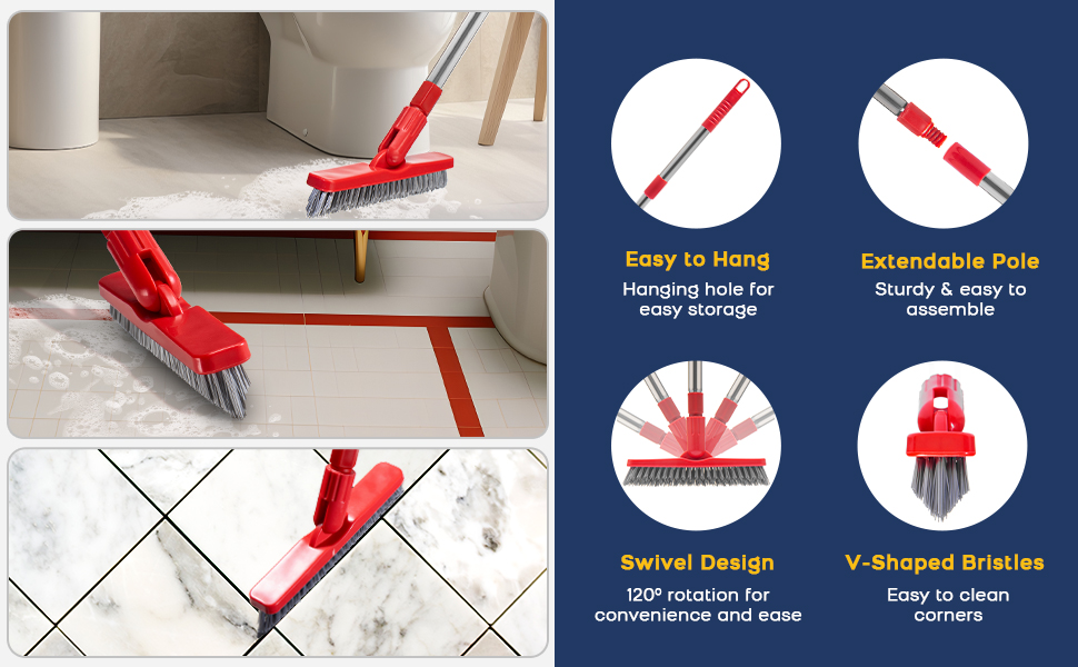 Amazon.com: Grout Brush with Long Handle & Hard Bristle Crevice ...