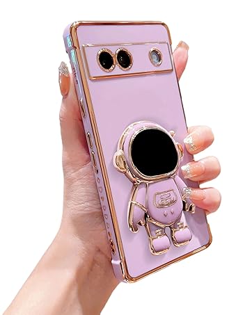 Amazon.com: phylla Phone Case for Google Pixel 7A 6.1” 5g,Luxury Plating Astronaut Stand Holder ...