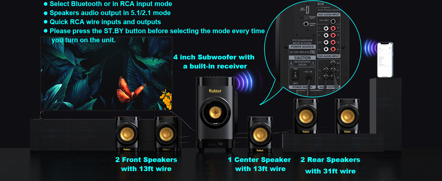 Amazon.com: Surround Sound Systems Small 5.1 Home Theater System ...