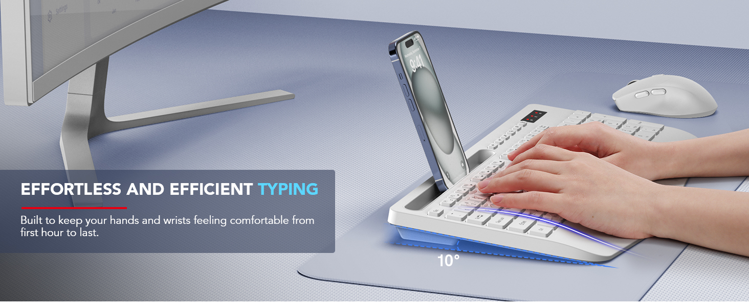 Wireless Keyboard And Mouse Combo Full Sized Ergonomic Keyboard With Wrist Rest