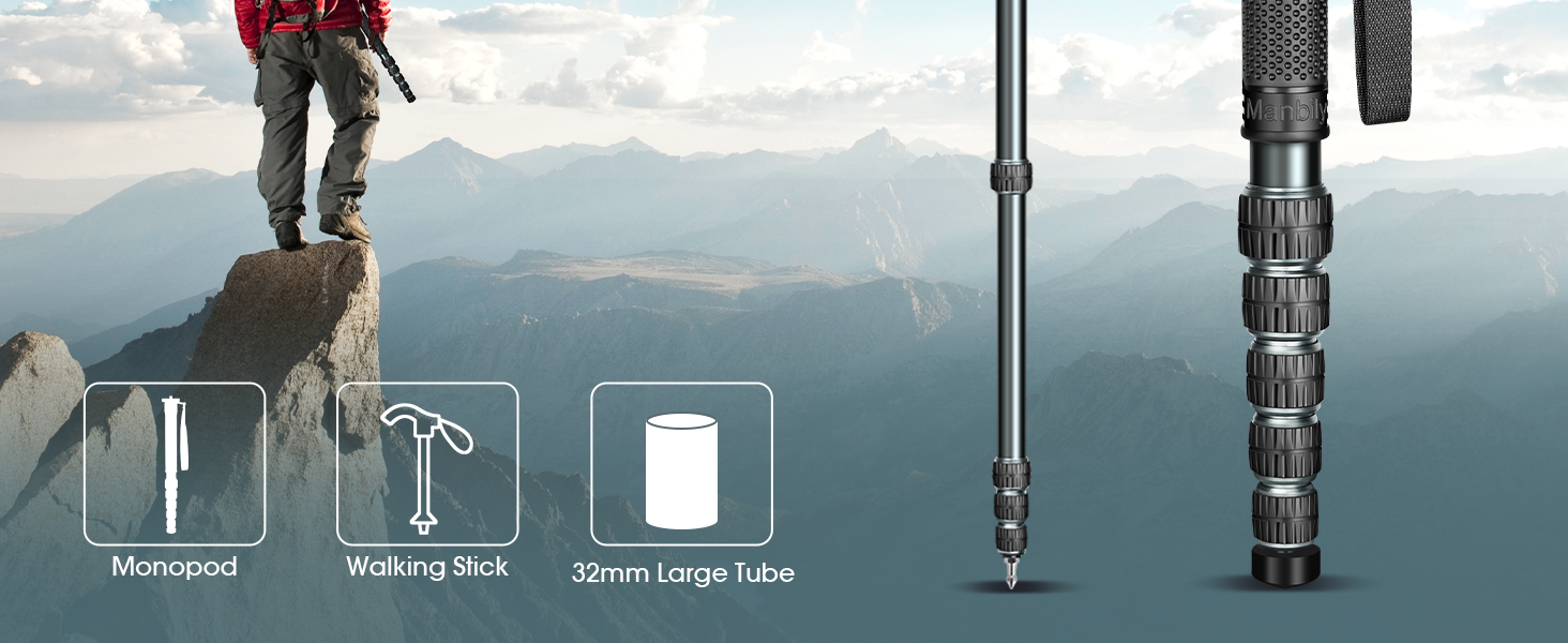 Amazon.com : Manbily A-666L Camera Monopod - 32mm Aluminum Tube With Walking Stick Handle for ...