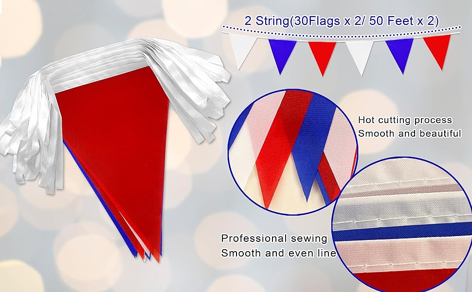 Amazon.com: XMZY Red Blue White 100 Feet Pennant Banner Bunting Flags ...