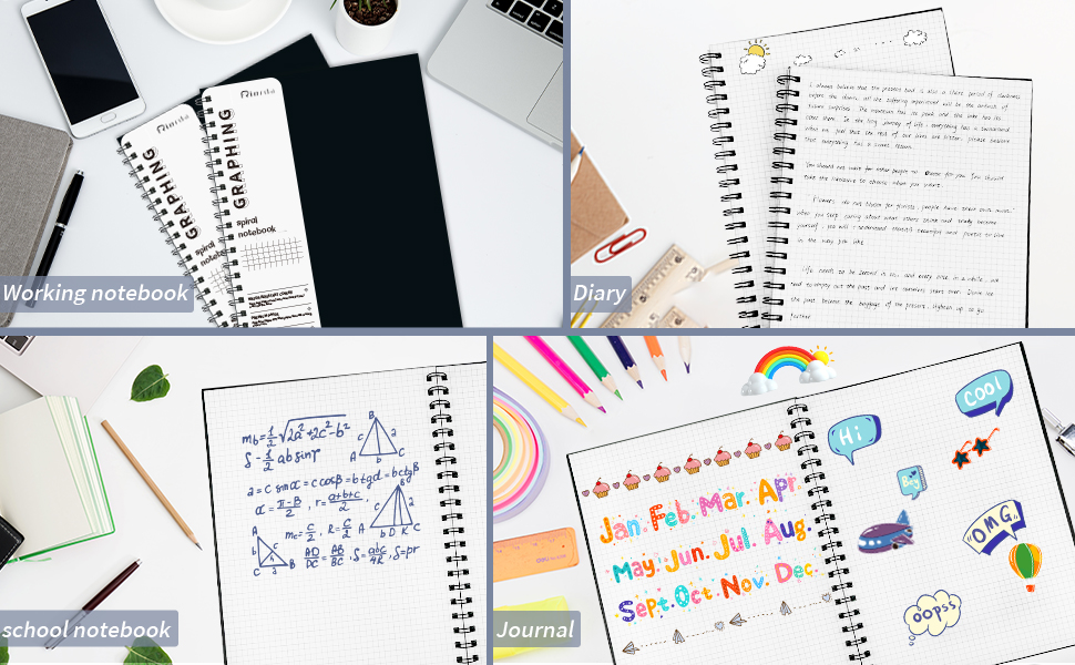 Amazon.com : Rinrda Graph Paper Notebook Spiral Notebook 8.5" x 11"-4 ...