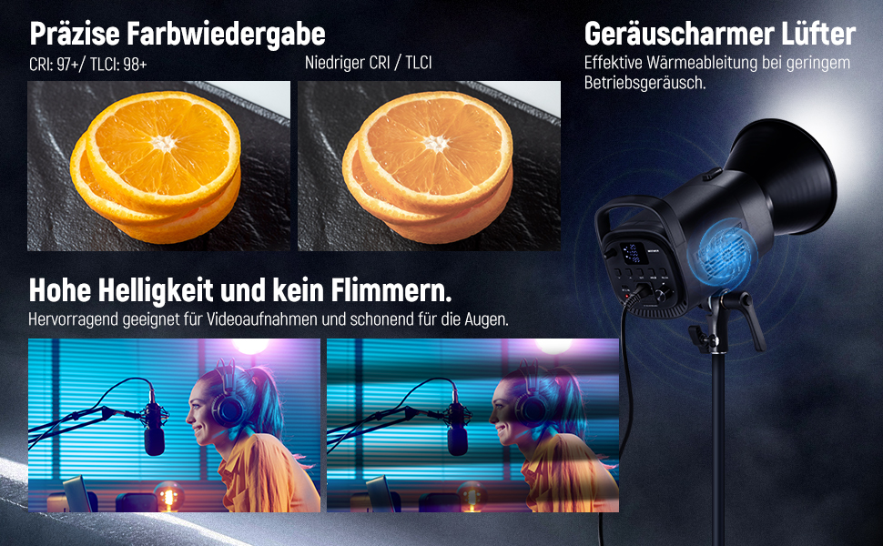 NEEWER LED Videoleuchte Bowens Halterung RGB CB60 70W, RGB Vollfarbe 18000 Lux@1m CCT 2700K ...
