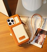 Amazon.com: ZVE Card Holder for iPhone 14 Pro Detachable Wrist Strap Zipper Leather Protected ...
