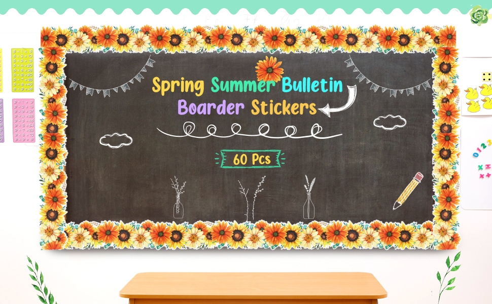 Amazon.com : 60 Pcs Sunflower Bulletin Board Border Trim 59 Ft Greenery ...