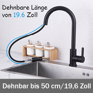 Wasserhahn Küche Schwarz, Hochdruck Küchenarmatur Ausziehbar 360° Schwenkbar, Einhebel ...