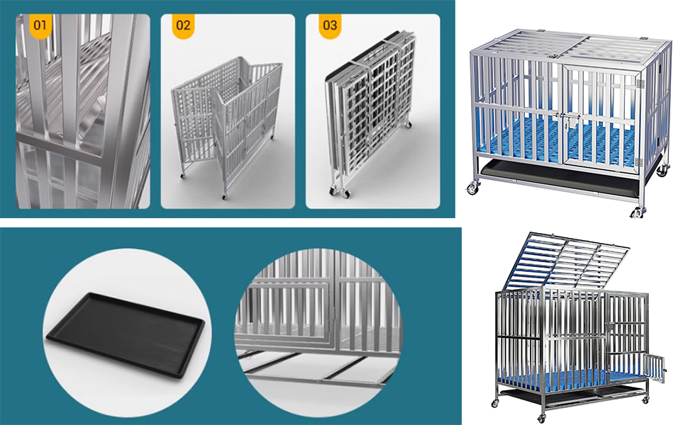 Amazon | KoiFlow 犬 ゲージ 中型犬 大型犬ゲージ 折り畳み キャスター付き ステンレス 脱走防止 屋根付き 組立不要 ペットケージ ペットかご 犬用サークル 室内 屋外 ...