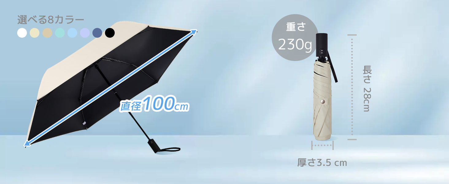 Amazon | konciwa 日傘 UVカット率100% 晴雨兼用【飛び出し防止安全設計】 折りたたみ傘 大きいサイズ100cm 軽量230g 完全遮光認証 ワンタッチ 自動開閉 折り畳み ...