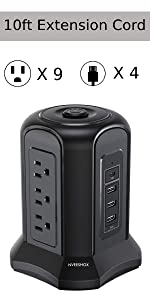 NVEESHOX Regleta Multicontacto, Multicontacto Pared Conector Multiple con 12 Tomas y 4 USB-A ...