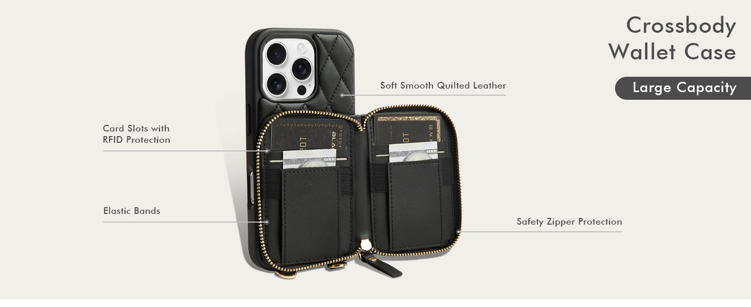 Amazon.com: LAMEEKU Compatible with iPhone 16 Pro Max Wallet Case with Card Holder, Quilted ...