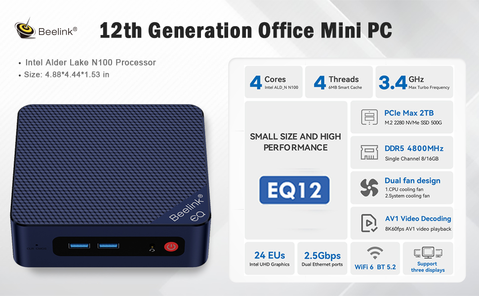 Beelink Mini PC, 12th Gen Intel Alder Lake-N100 Prozessor , EQ12 Office ...