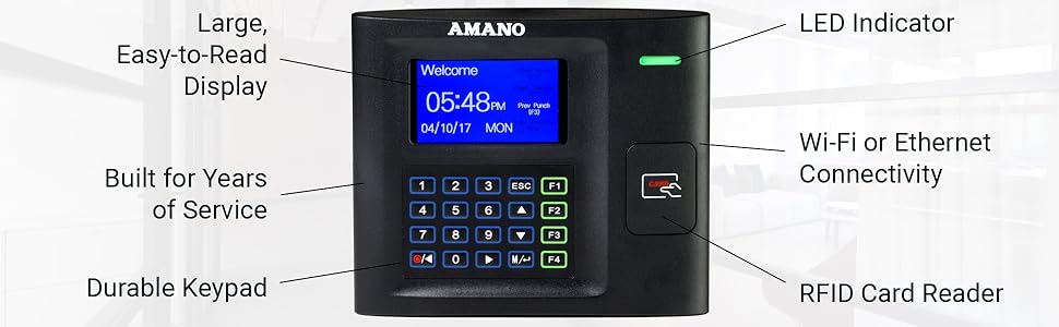 Amazon.com: AMANO MTX-30P Proximity Time Clock for Employees Small Business, RFID Card Reader ...