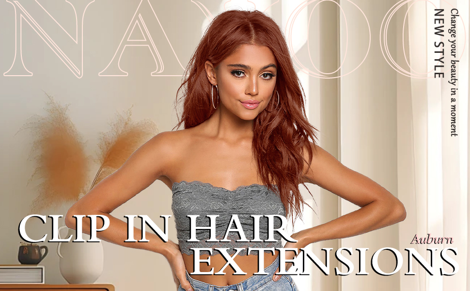 Amazon.com : NAYOO Clip in Hair Extensions for Women 14 Inch Short Wavy Curly Auburn Hairpieces ...