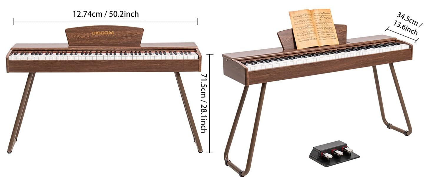 Amazon.com: UISCOM 88-Key Weighted Keyboard Digital Piano in Walnut Wood Color - Electric Piano ...
