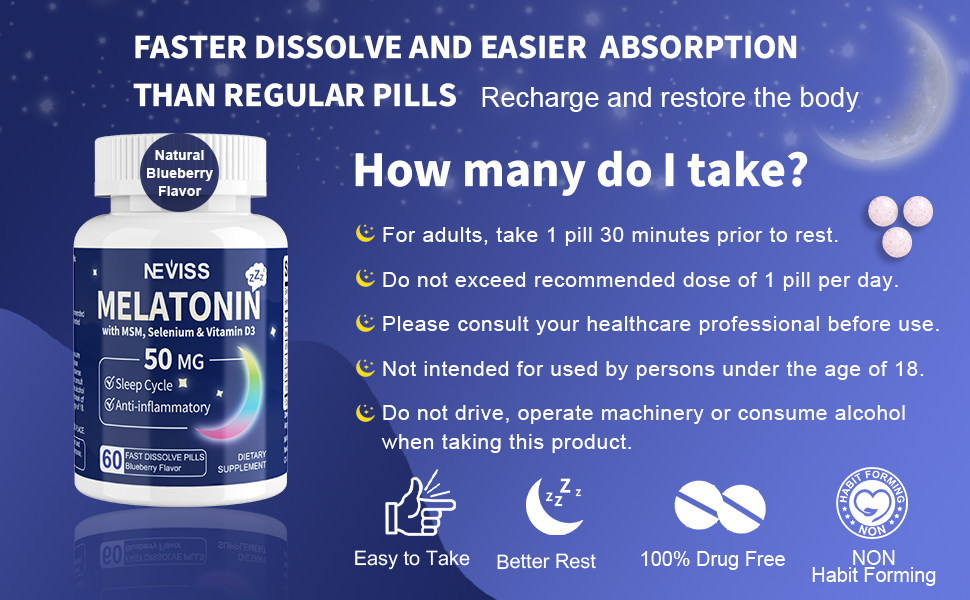 Amazon.com: Melatonin 50 mg for Adults - Fast Dissolve & Chewable Sublingual Sleep Supplement ...