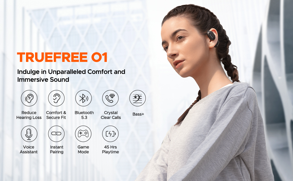 Truefree Open Ear Bluetooth 5.3 Headphones, Wireless Earbuds with ...