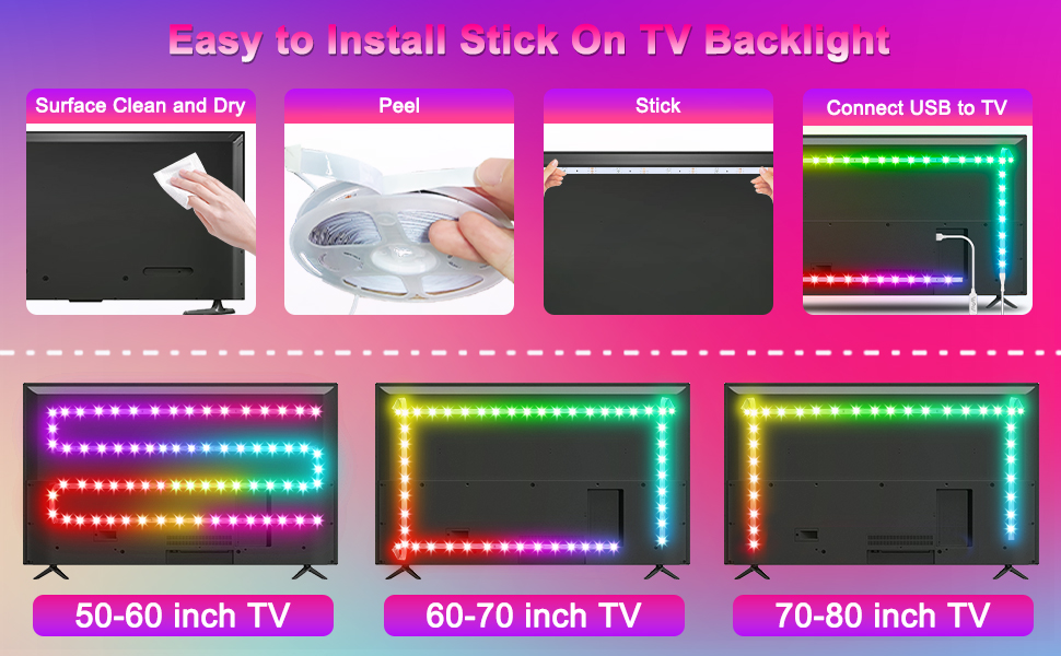 Amazon.com: Daymeet TV LED Lights Strip, Music Sync LED TV Backlight for 65-85in TV, 16.4FT TV ...