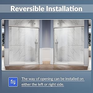 SUNNY Frameless Shower Door Double Sliding Shower Doors 54" W x 72" Shower Enclosure in Chrome ...