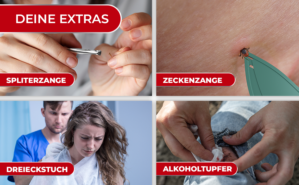 ALPENWERT Erste-Hilfe-Set Outdoor-Fahrrad [inkl. Zeckenzange und Dreiecktuch] First Aid Kit ...