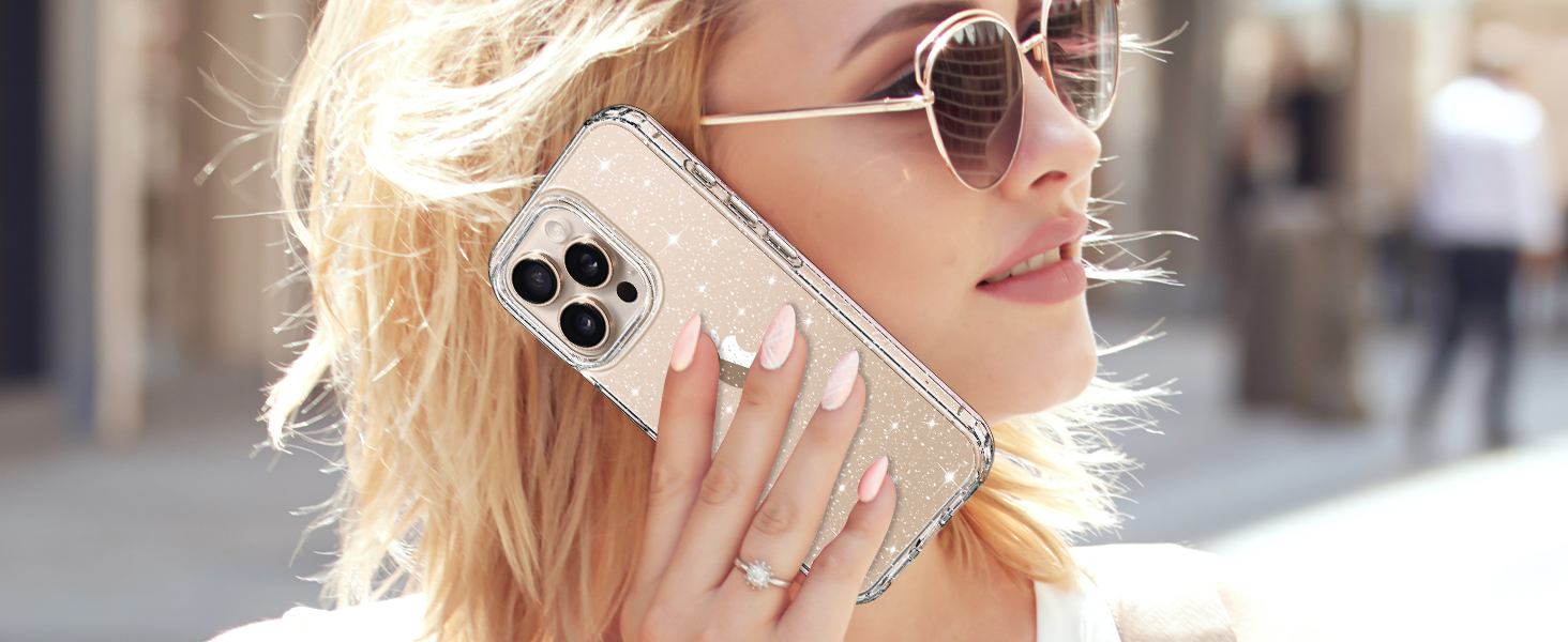 Amazon.com: Hython for iPhone 16 Pro Max Case Glitter, Clear Glitter Sparkly Shiny Bling Sparkle ...