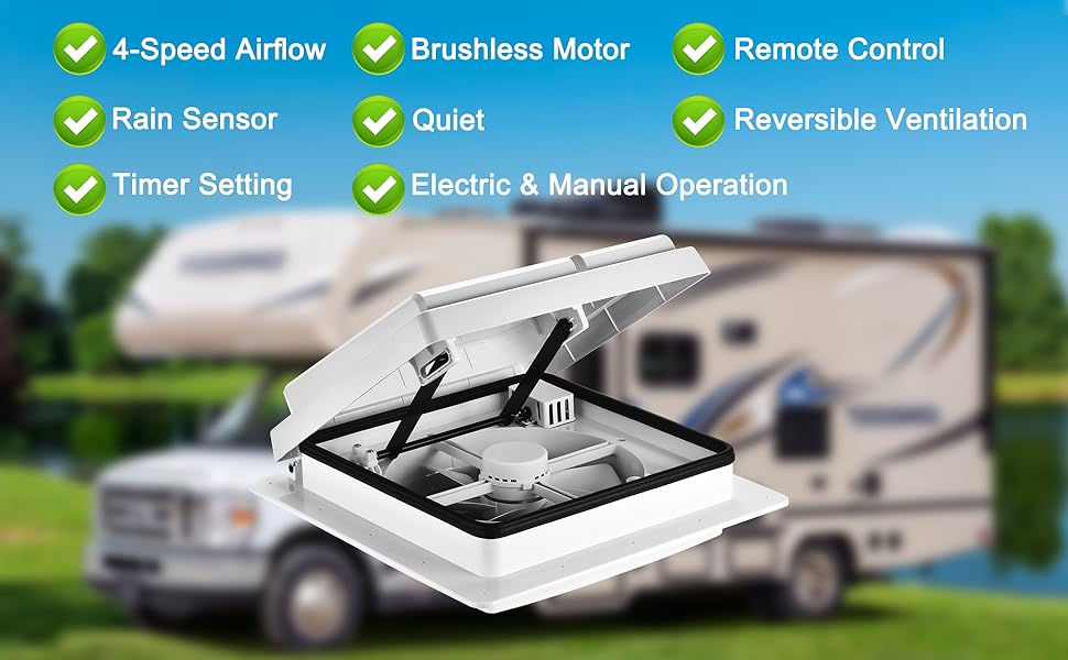 Amazon.com: EcoSynic Quiet RV Roof Vent with Rain Sensor, Automatic RV Vent with Reversible ...
