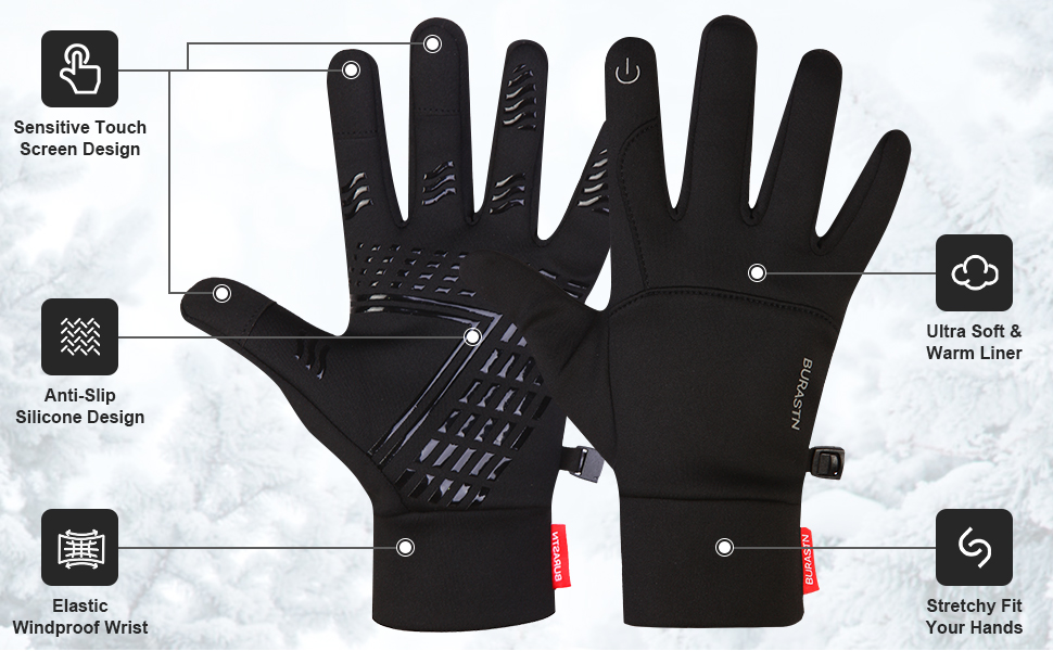 BURASTN Winter Gloves for Men Women Touchscreen Thermal Gloves for Workout, Hiking, Running ...