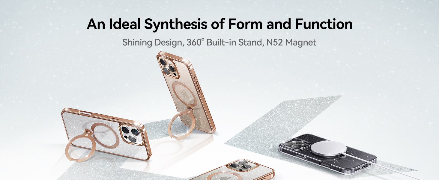 Amazon.com: CASEKOO Glitter 360° Spin Built-in Magnetic Stand for iPhone 16 Pro Max Case, Fit ...