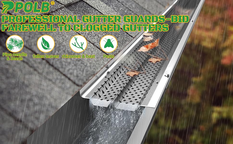 PPOLB Gutter Guards 5inch, Aluminum Gutter Covers with Stainless Steel ...